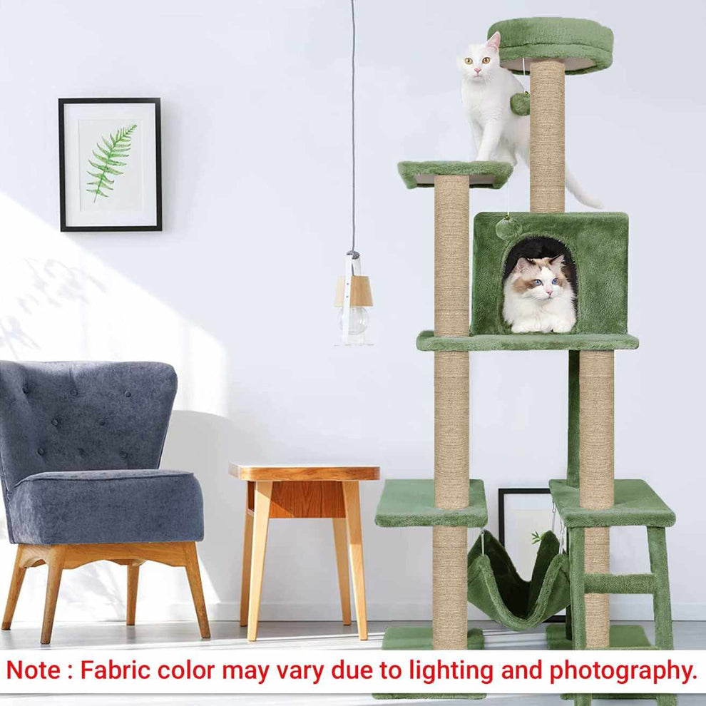 Multi-Storey Kitten Cat Tree 60in | Condo, Stairs, Hammock & Scratching ...